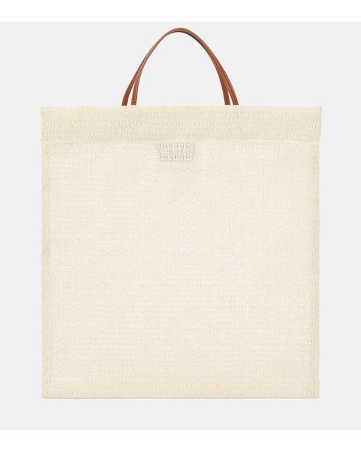 The Row Barn Mini Leather-Trimmed Tote Bag in Natural | Lyst