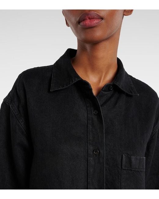 The Row Nesson Oversized Linen Shirt in Black | Lyst