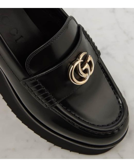 Gucci Double G Leather Platform Loafers in Black | Lyst