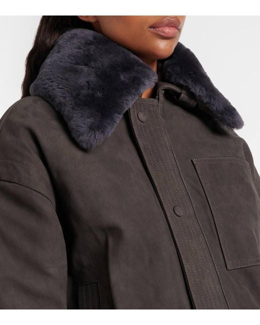 Victoria Beckham Shearling-Trimmed Suede Blouson Jacket in Black | Lyst UK