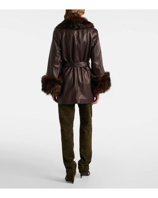 Chloé Shearling-Trimmed Leather Wrap Jacket in Brown | Lyst