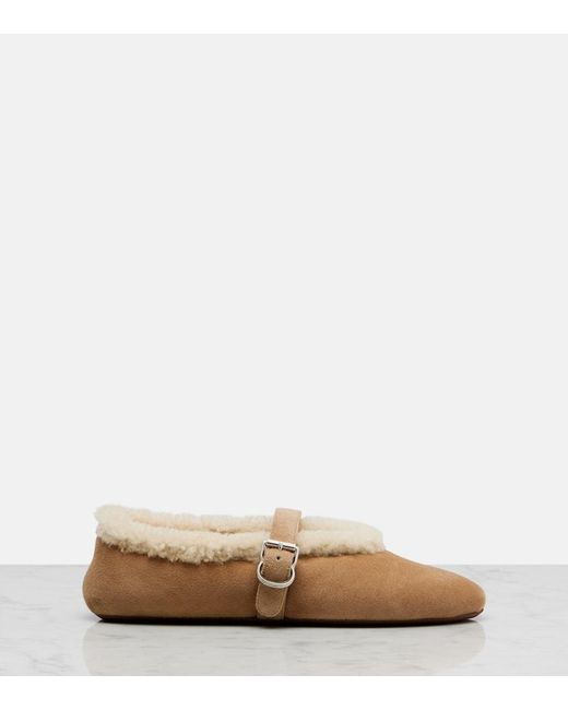 Alaïa Shearling-Lined Suede Ballet Flats in Natural | Lyst UK