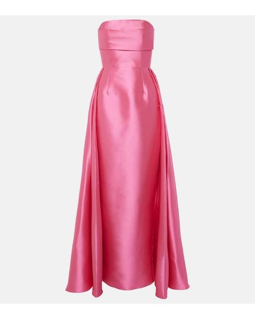 Solace London Strapless Satin Twill Gown in Pink | Lyst