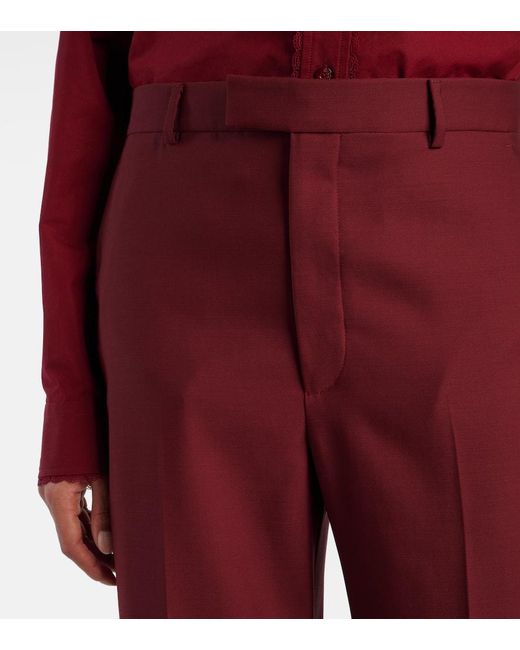 Gucci Low-Rise Wool Straight Pants in Red | Lyst