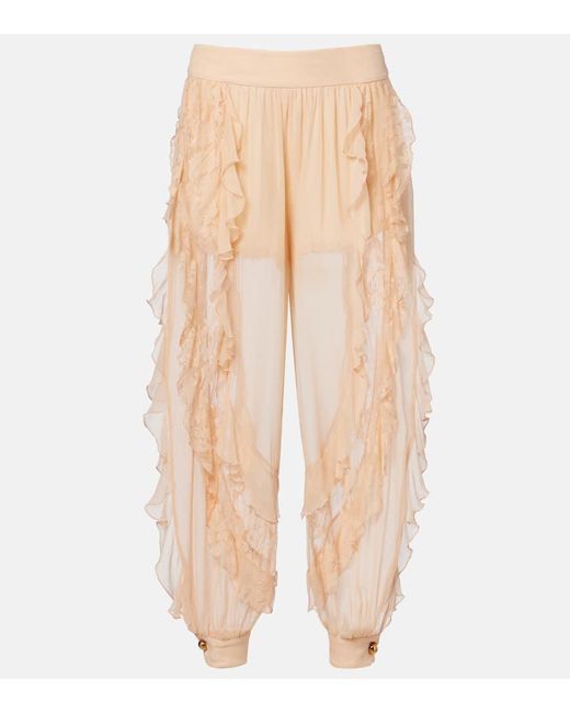 Zimmermann Rebellion Ruffled Silk Tapered Pants in Natural | Lyst UK
