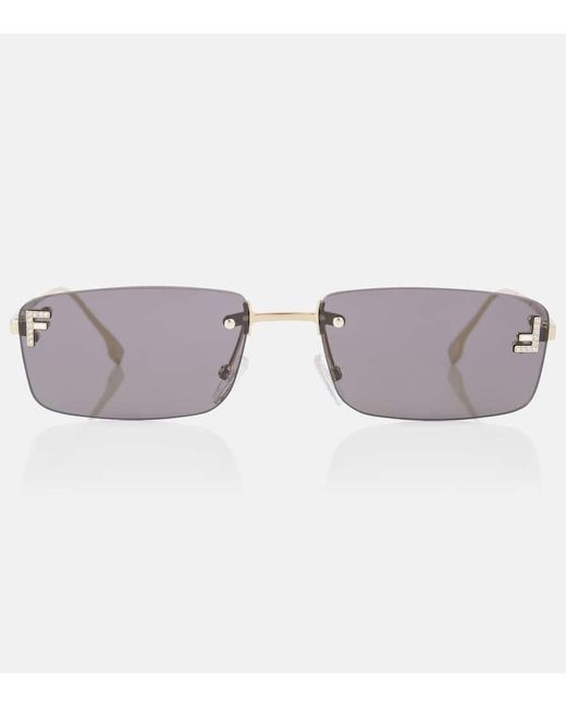 Fendi First Crystal Rectangular Sunglasses in Grey | Lyst UK