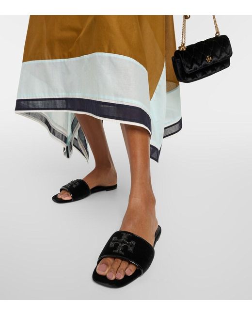 Tory Burch Eleanor Pave Velvet Slides in Black | Lyst