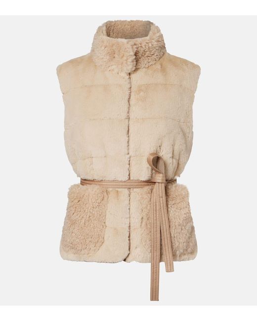 Moncler Joui Faux Fur Down Vest in Natural | Lyst