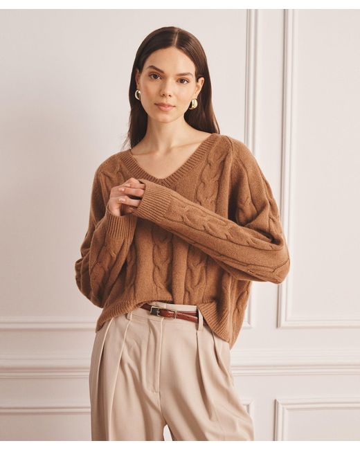 NAADAM Luxe Cashmere Cable V-Neck Sweater in Brown | Lyst
