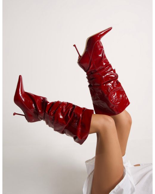 Naked Wolfe Crinkle Patent Leather Heeled Boots in Red | Lyst UK