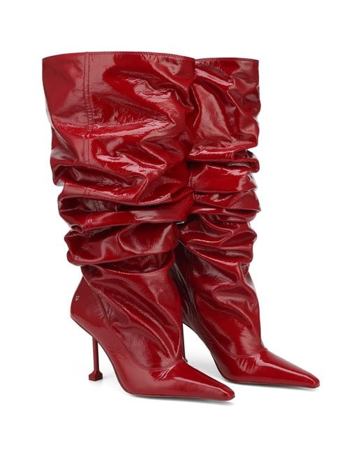 Naked Wolfe Crinkle Patent Leather Heeled Boots in Red | Lyst