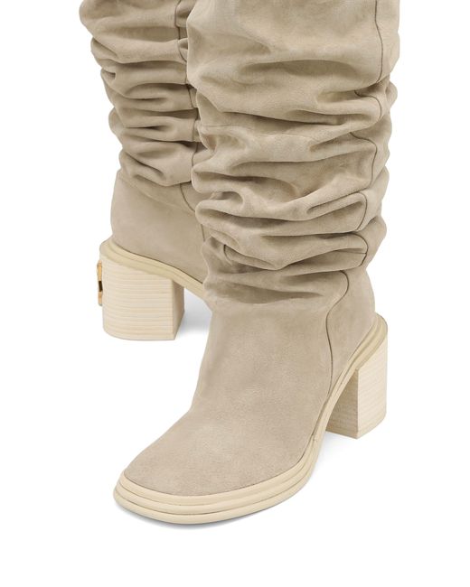 Naked Wolfe Suede Knee-High Heeled Boots in Natural | Lyst