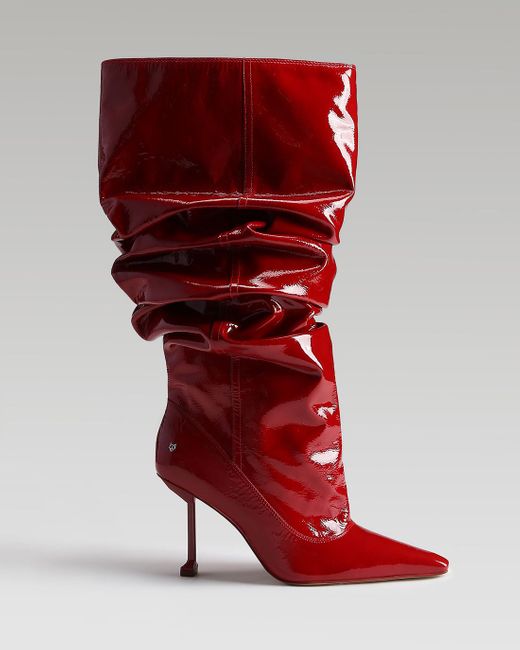 Naked Wolfe Crinkle Patent Leather Heeled Boots in Red | Lyst