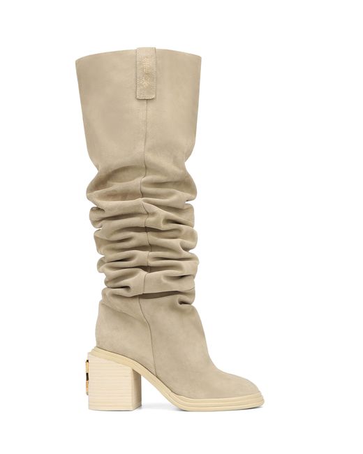 Naked Wolfe Suede Knee-High Heeled Boots in Natural | Lyst
