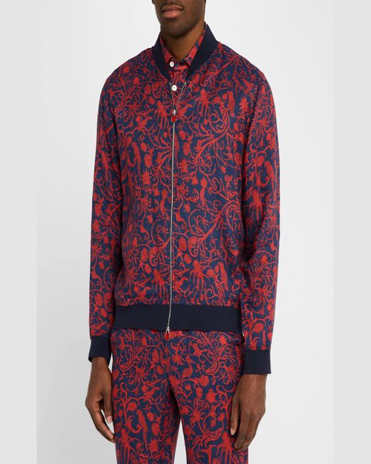Kiton Linen Coral-Print Full-Zip Bomber Jacket in Red for Men | Lyst