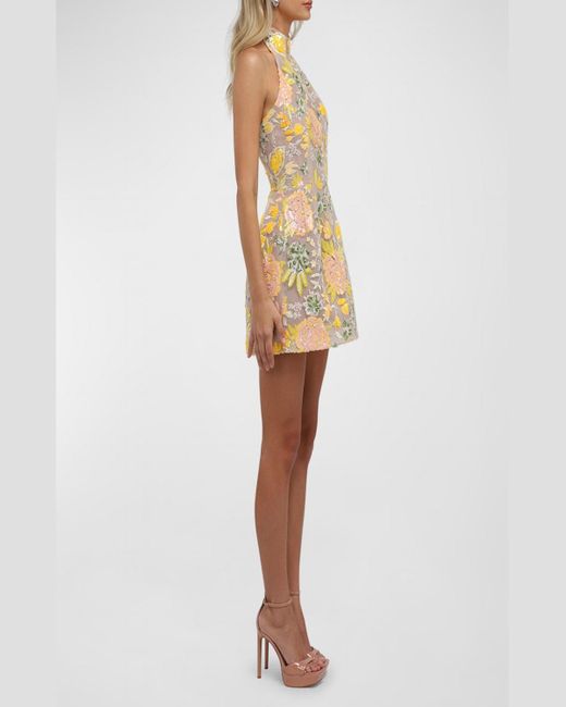 HELSI Sara Floral Sequin Halter Mini Dress in Natural | Lyst