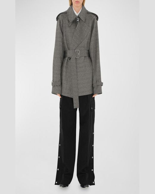 Burberry Chevron Belted Double-Breasted Trench Jacket in Gray | Lyst