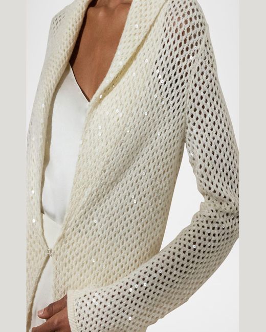 Ralph Lauren Embellished Cashmere Mesh Long Cardigan in Natural | Lyst