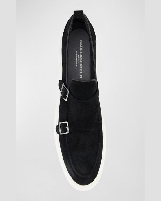 Karl Lagerfeld Sneaker-Sole Suede Double-Monk Loafers in Black for Men ...