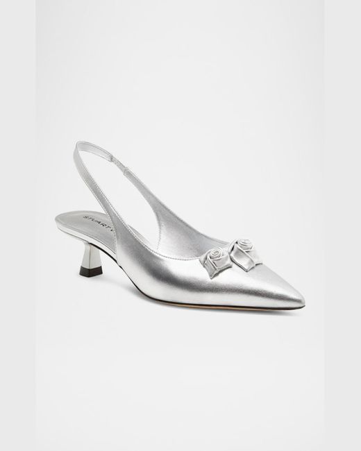 Stuart Weitzman Rosie Metallic Leather Kitten-Heel Slingback Pumps in ...