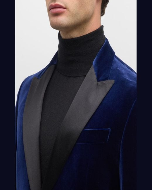 BOSS Velvet Peak-Lapel Dinner Jacket in Blue for Men | Lyst