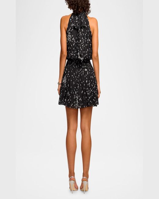 Ramy Brook Dotted Halter Ruffle Mini Dress in Black | Lyst