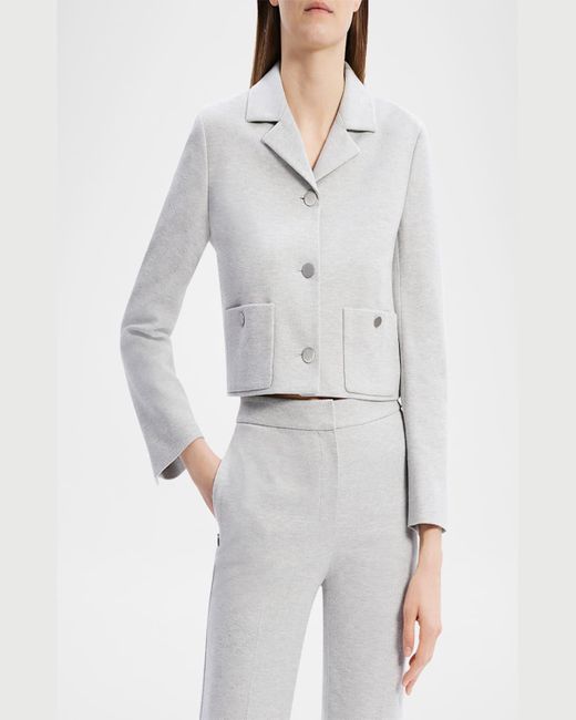 Theory Boxy Cropped Patch Pocket Jacket in Gray | Lyst