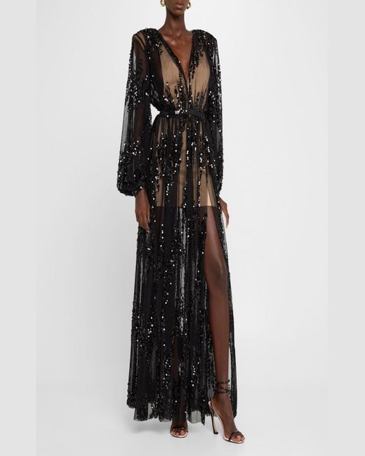 Bronx and Banco Amber Zoe Sequin Sheer Gown in Black | Lyst
