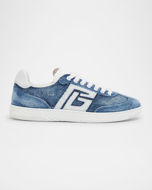 Balmain Swan Destroyed Denim Low-Top Sneakers in Blue | Lyst