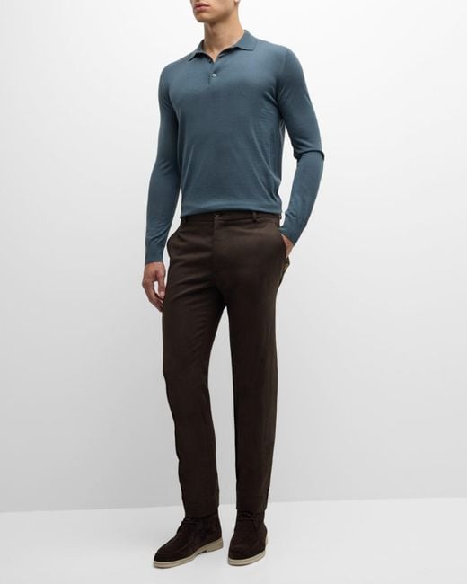 Loro Piana Apos;S Long-Sleeve Wool Polo Shirt in Blue for Men | Lyst