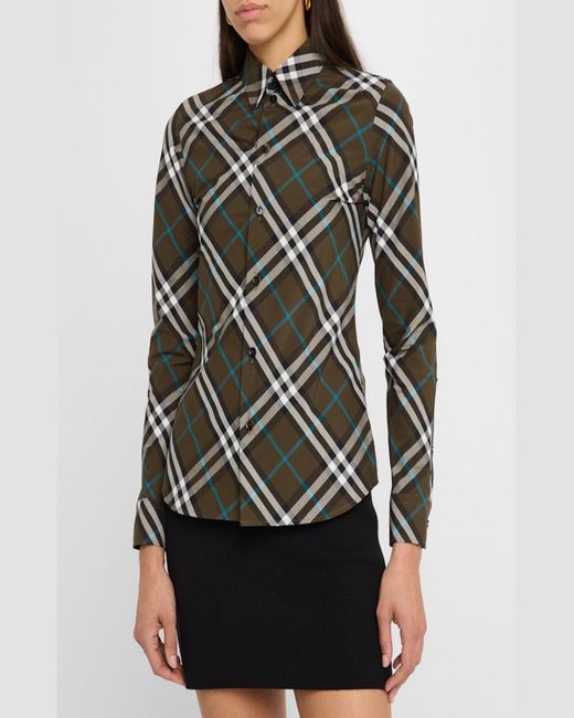 Burberry Check Slim Button-Down Shirt in Black | Lyst