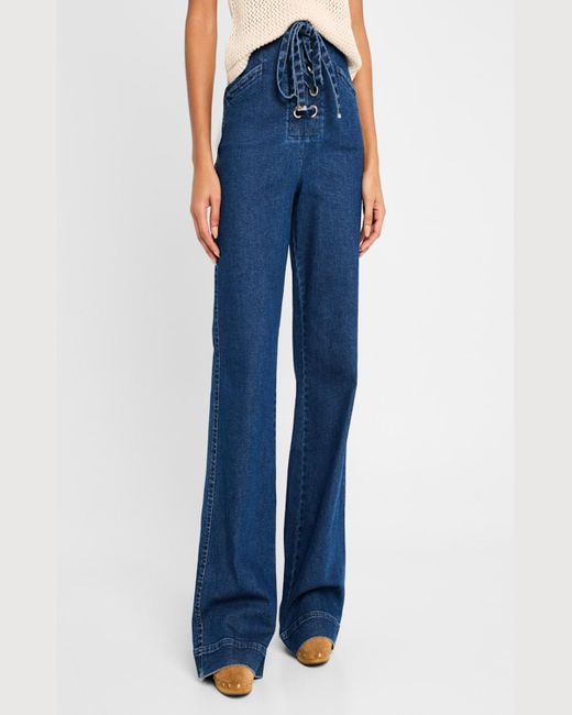 Toccin Birkin Denim Laced-Up Flare Pants in Blue | Lyst