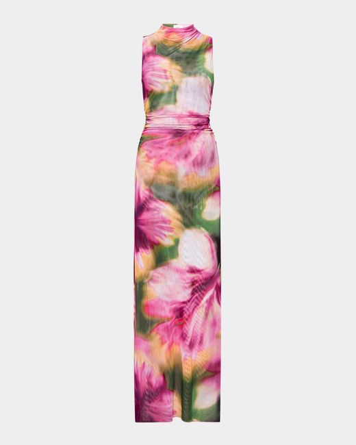 MISA Los Angles Blurred Hibiscus Mesh Athena Dress in Pink | Lyst