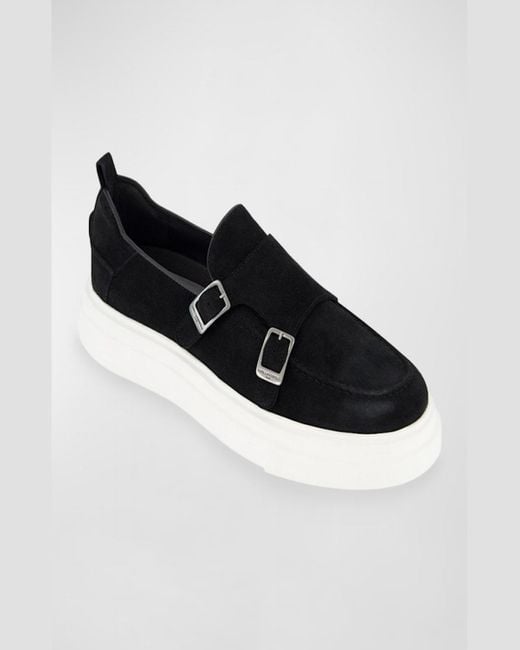 Karl Lagerfeld Sneaker-Sole Suede Double-Monk Loafers in Black for Men ...