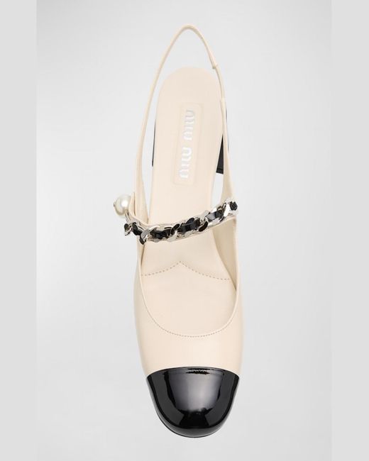 Miu Miu Bicolor Leather Mary Jane Slingback Pumps in Metallic | Lyst