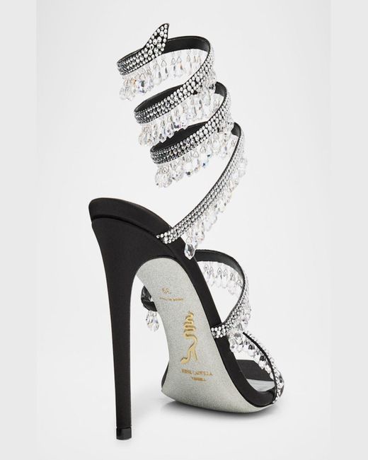 Rene Caovilla Satin Strass Chandelier Snake Wrap Sandals in White | Lyst