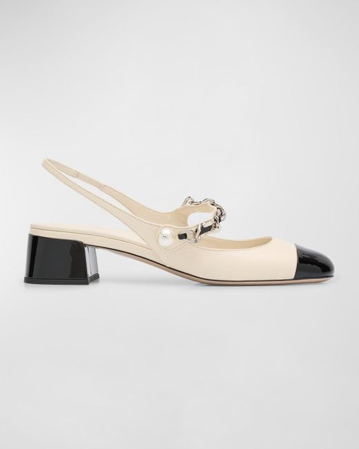 Miu Miu Bicolor Leather Mary Jane Slingback Pumps in Metallic | Lyst