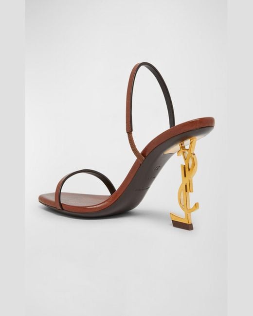 Saint Laurent Opyum Leather Ysl-Heel Slide Sandals | Lyst