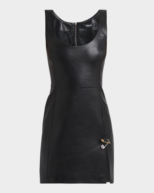 Versace Two Tone Safety Pin Slit Leather Mini Dress In Black Lyst