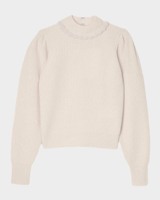 Sandro Lisa Beaded Wool-Cashmere Sweater in White | Lyst