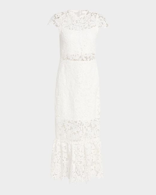 Alice + Olivia Clover Lace Midi Dress in White | Lyst