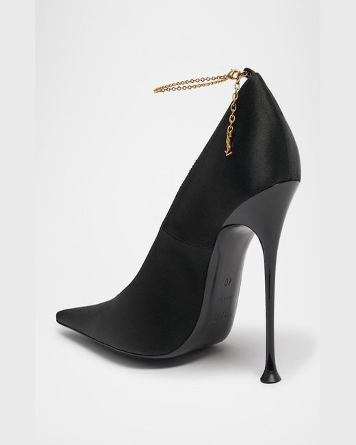 Saint Laurent Satin Ysl Ankle-Chain Pumps in White | Lyst