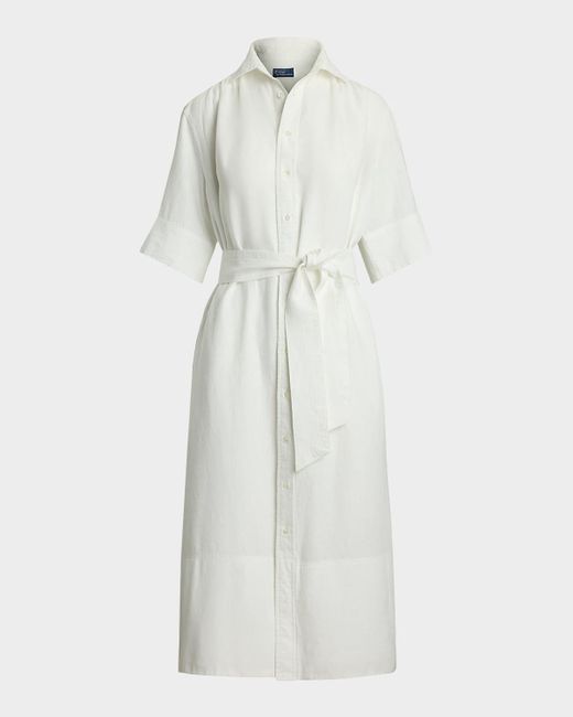 Polo Ralph Lauren Belted Linen Shirtdress in White | Lyst