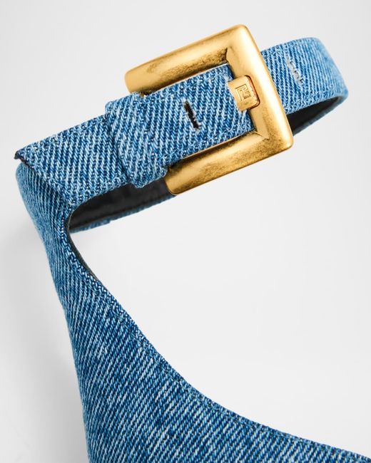 Balmain 100Mm Anthem Denim Ankle-Strap Sandals in Blue | Lyst