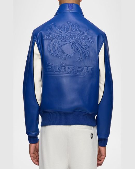 Avirex Super Spider Leather Racer Jacket in Blue for Men | Lyst