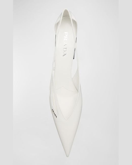 Prada Cutout Leather Block-Heel Pumps in White | Lyst