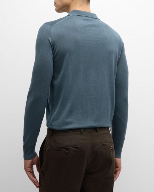 Loro Piana Apos;S Long-Sleeve Wool Polo Shirt in Blue for Men | Lyst