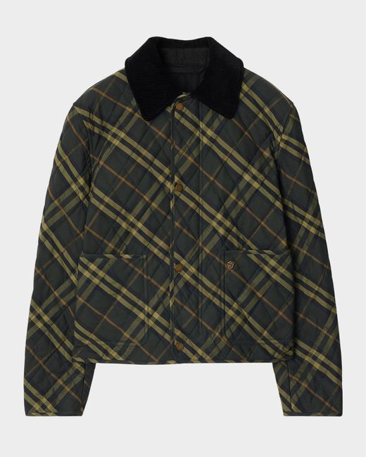 Burberry Short Check Quilted Jacket in Black | Lyst