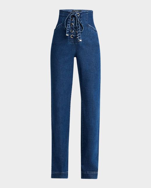Toccin Birkin Denim Laced-Up Flare Pants in Blue | Lyst