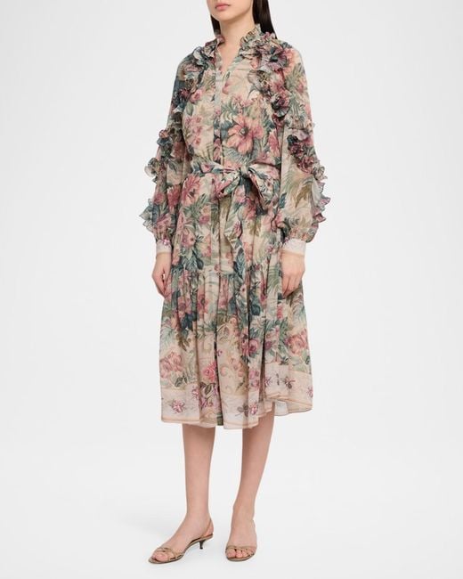 Kobi Halperin Amanda Floral-Print Ruffle Midi Dress | Lyst
